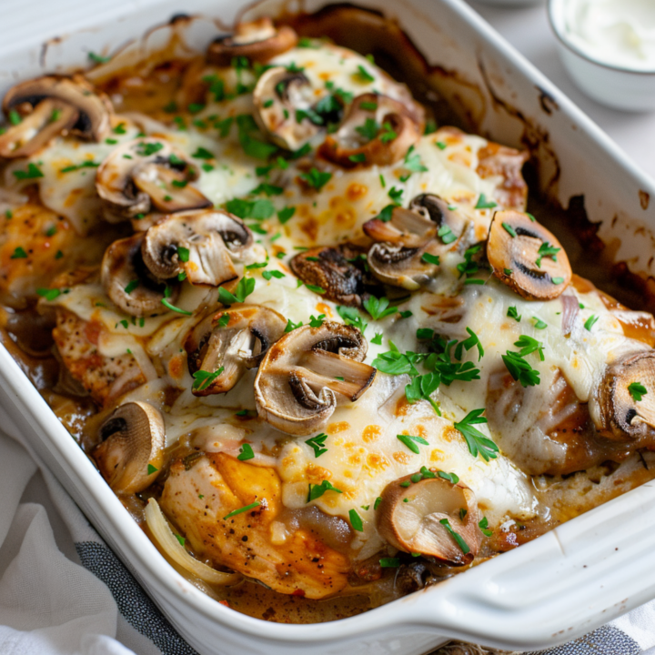 Cheesy Baked Mushroom Chicken - Krystel's Cooking
